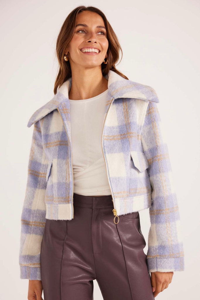 Shop Sheridan Blue Check Cropped Jacket | Flo & Frankie