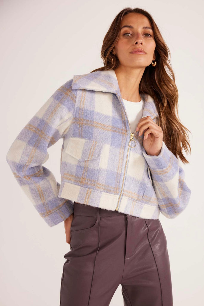 Shop Sheridan Blue Check Cropped Jacket | Flo & Frankie