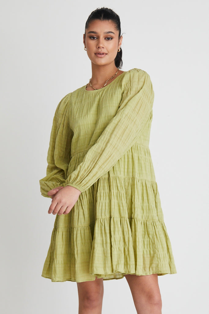 Shop Bella Pistachio LS Tiered Mini Dress | Flo & Frankie