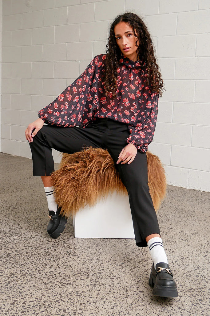 Shop Floret High Neck Red Floral Top | Flo & Frankie