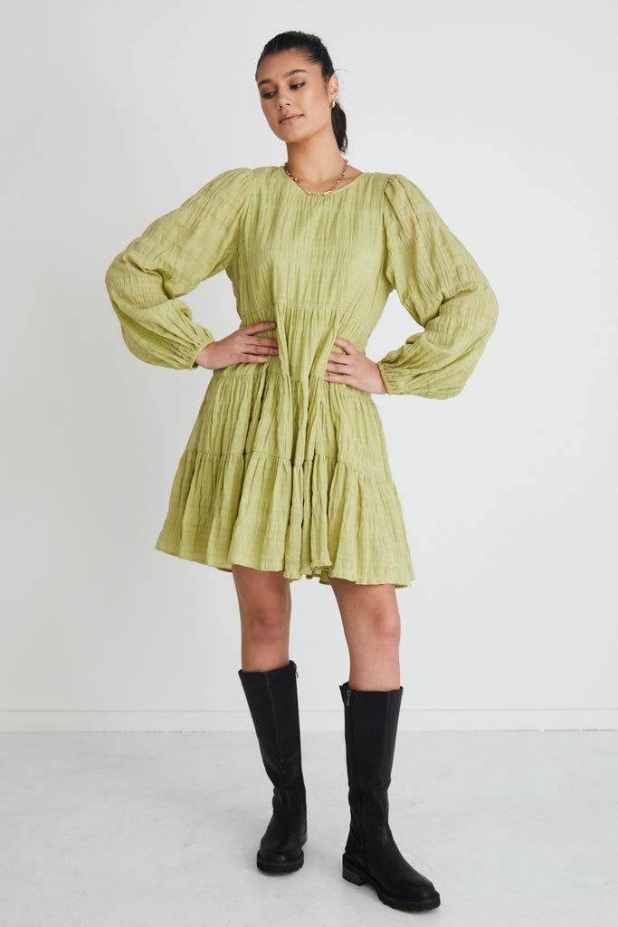 Shop Bella Pistachio LS Tiered Mini Dress | Flo & Frankie