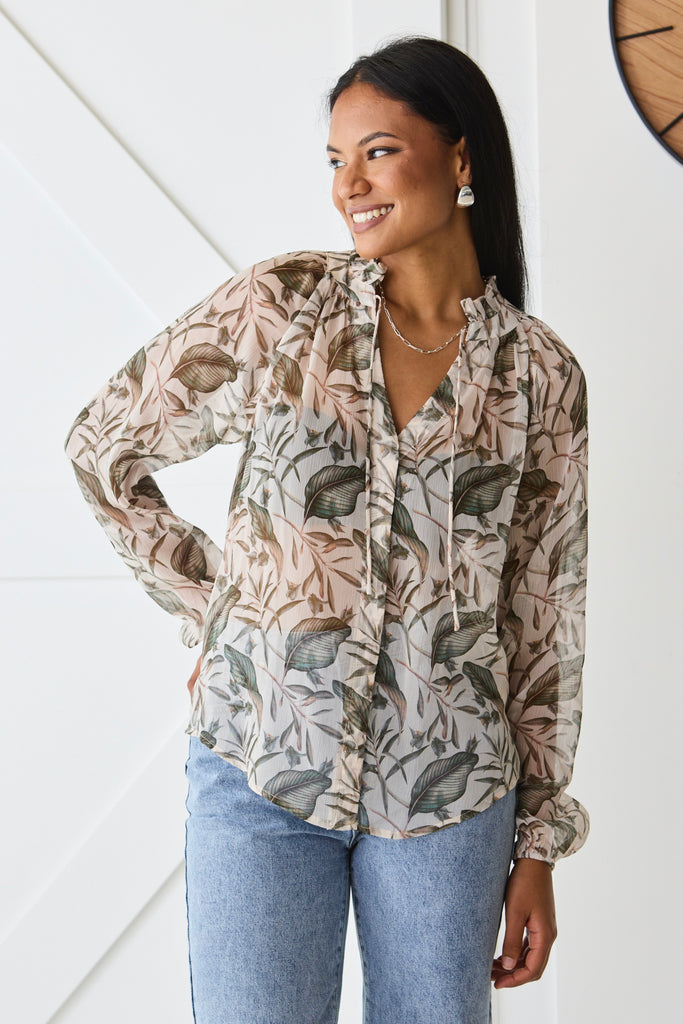 Shop Deft Ivory Floral Crinkle LS Blouse | Flo & Frankie
