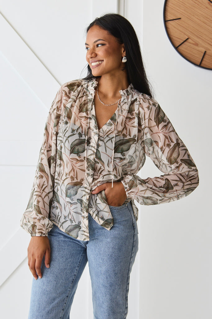 Shop Deft Ivory Floral Crinkle LS Blouse | Flo & Frankie