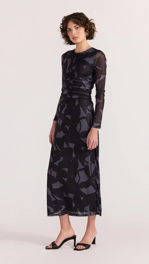 Shop Aura Black Abstract Mesh LS Midi Dress | Flo & Frankie