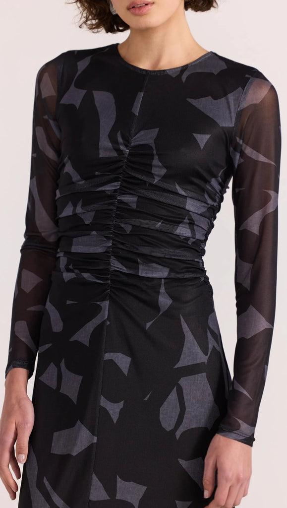 Shop Aura Black Abstract Mesh LS Midi Dress | Flo & Frankie