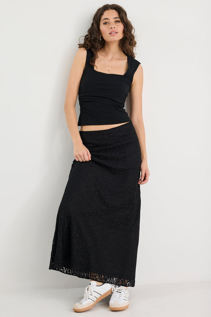 Shop Zeus Black Lace Bias Maxi Skirt | Flo & Frankie