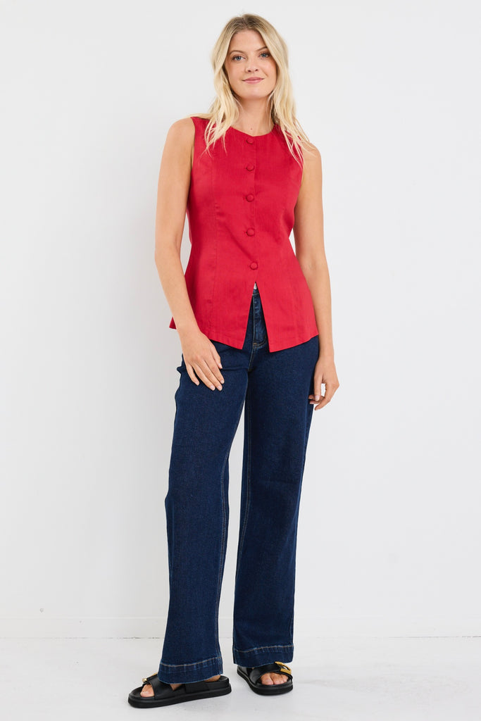 Shop Aloft Red Fitted Long Vest | Flo & Frankie