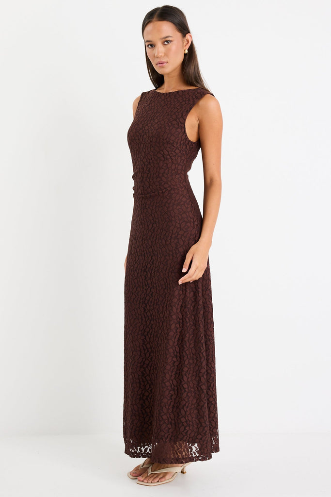 Shop Backlit Chocolate Lace Sleeveless Maxi Dress | Flo & Frankie