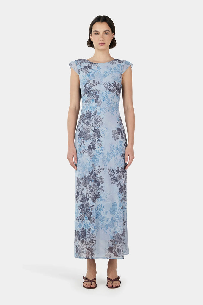 Shop Cabello Blue Jasmine Low Back SS Midi Dress | Flo & Frankie