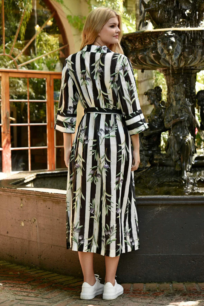 Shop Stripe A Pose Black Striped Olive Print SS Midi Shirt Dress | Flo