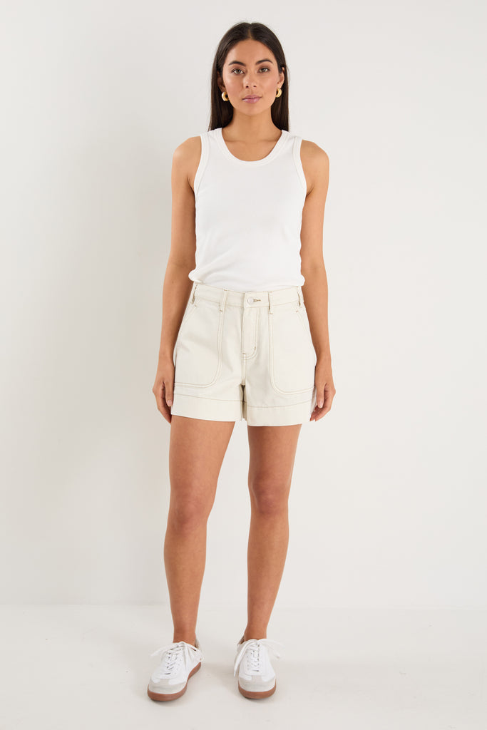 Shop Kindly Ecru Pocket Front Denim Shorts | Flo & Frankie