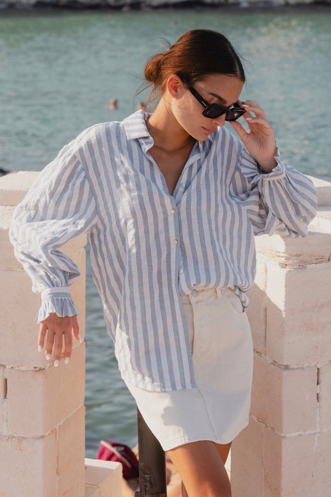 Connection Blue Stripe Drop Shoulder LS | Flo & Frankie