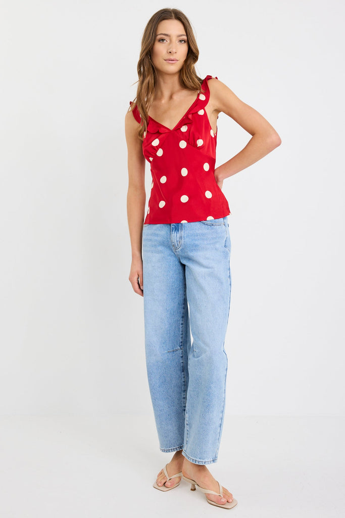 Shop Crave Cherry Polka Dot Ruffle Neck Cami Top | Flo & Frankie
