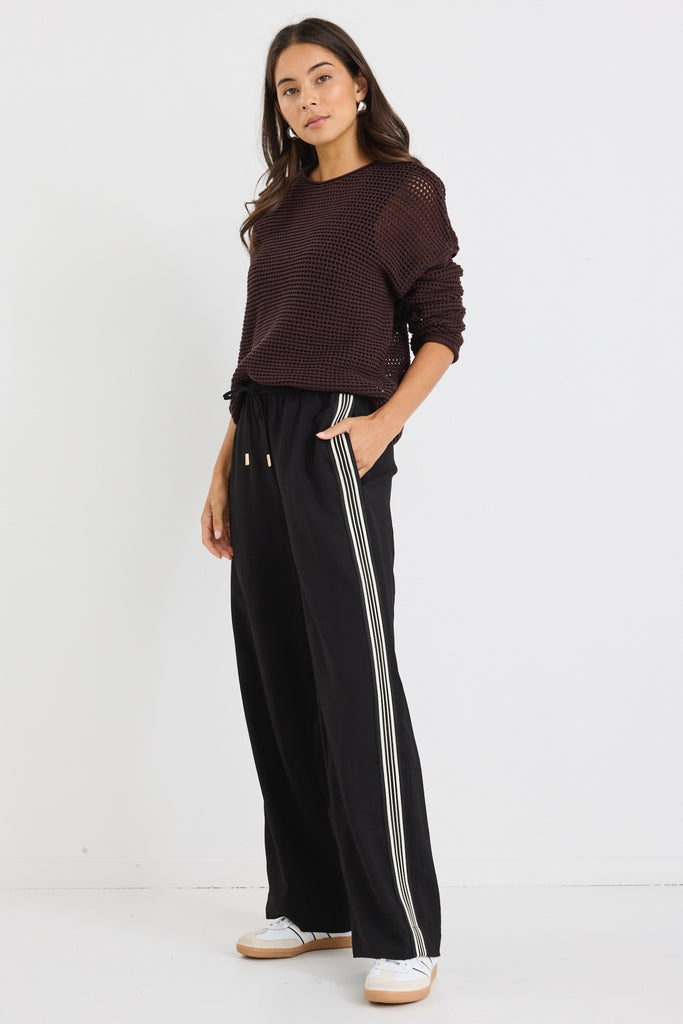 Shop Vibe Black Jacquard Stripe Wide Leg Pants | Flo & Frankie