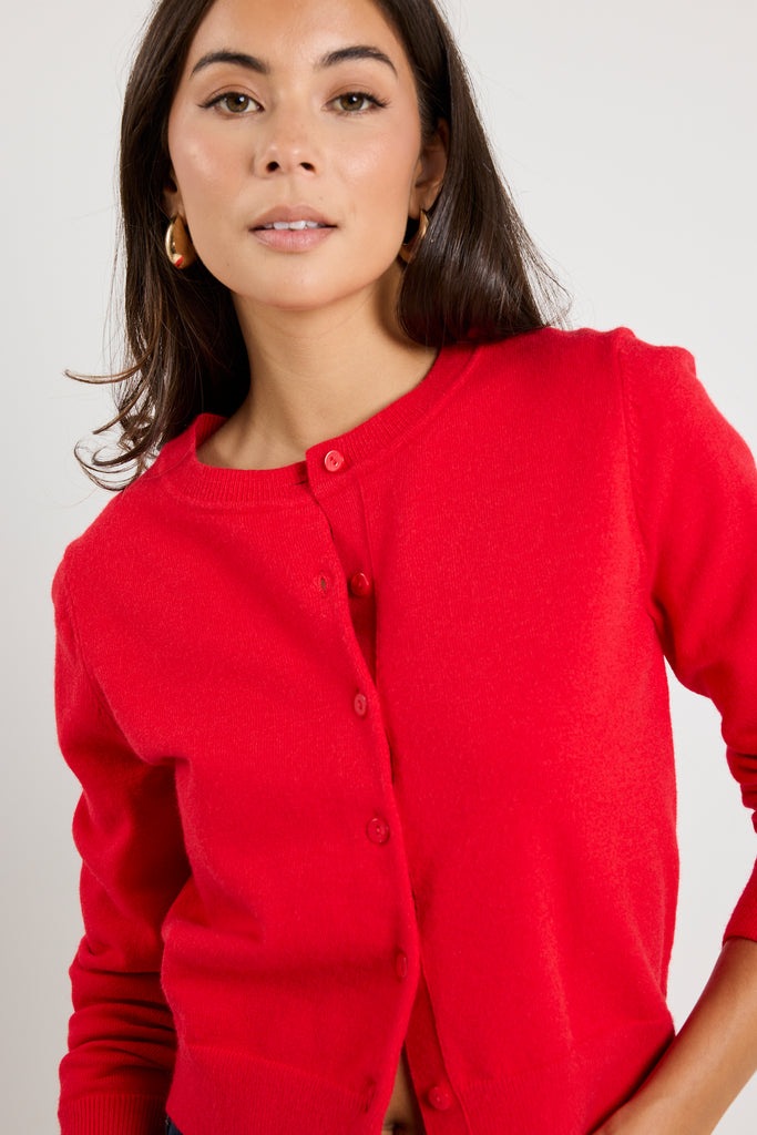 Shop Dedication Red Cashmere Blend Crewneck Cardigan | Flo & Frankie