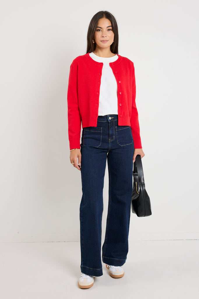 Shop Dedication Red Cashmere Blend Crewneck Cardigan | Flo & Frankie