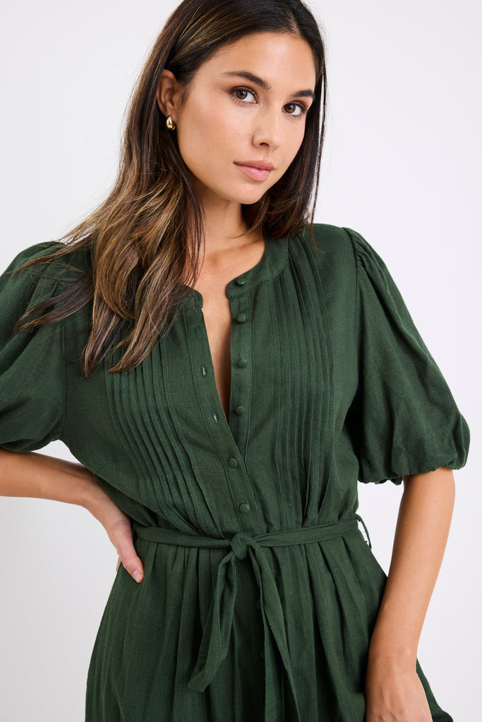 Shop Emotion Forest Puff Sleeve Pin Tuck Midi Shirt Dress | Flo & Fran
