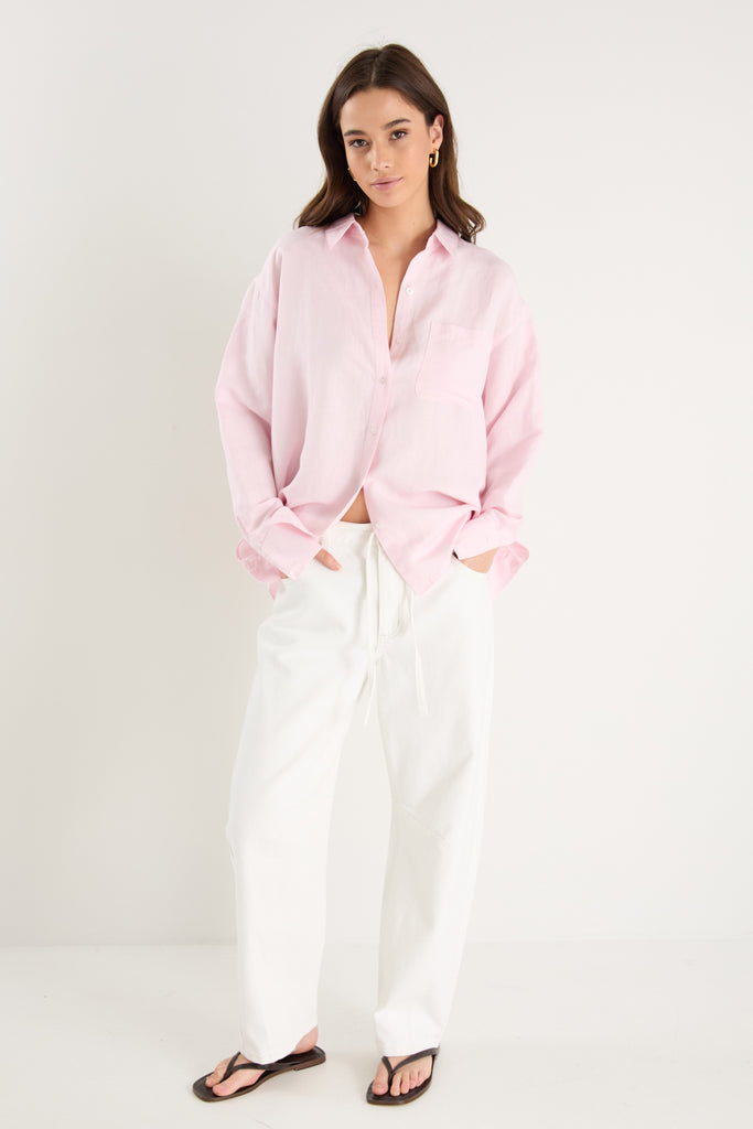 Shop Exalted Pale Pink Linen Viscose Oversized Shirt | Flo & Frankie