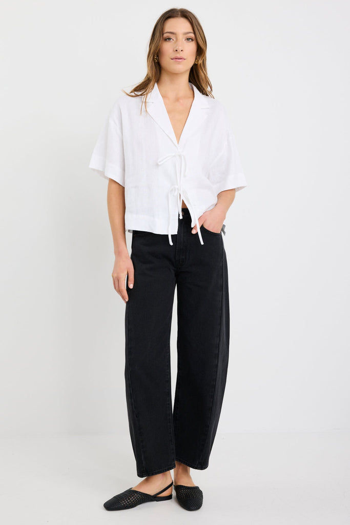 Shop Fasten Ivory Linen Tie Front Shirt | Flo & Frankie