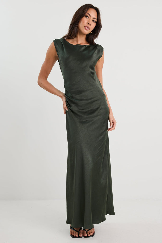 Shop Fruition Forest Satin Bias Sleeveless Maxi Dress | Flo & Frankie