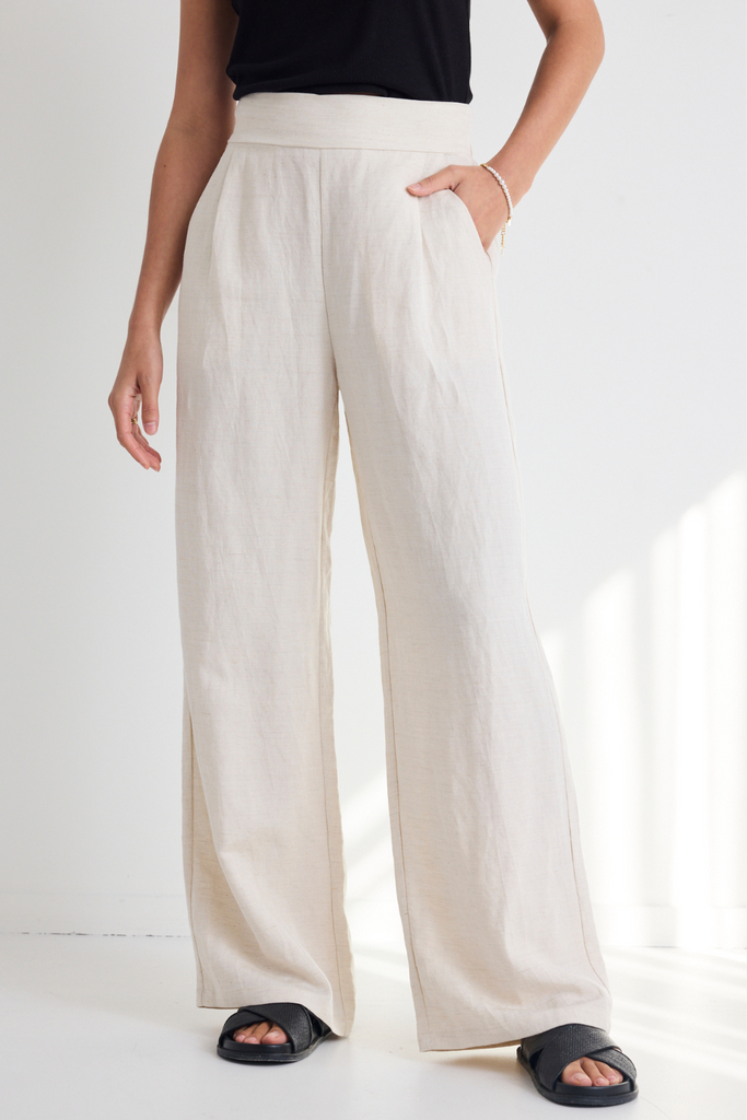 Shop Guardian Natural Linen Viscose Elastic Back Pants | Flo & Frankie