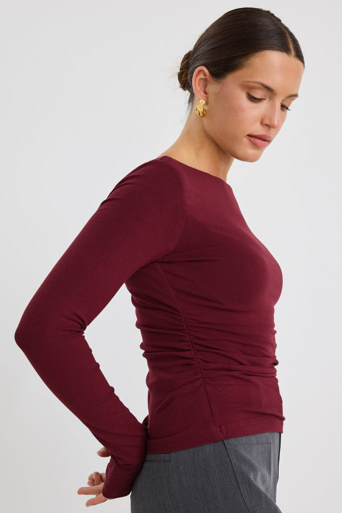 Shop Hunger Burgundy Plum Stretch Scoop Back Neck Top | Flo & Frankie