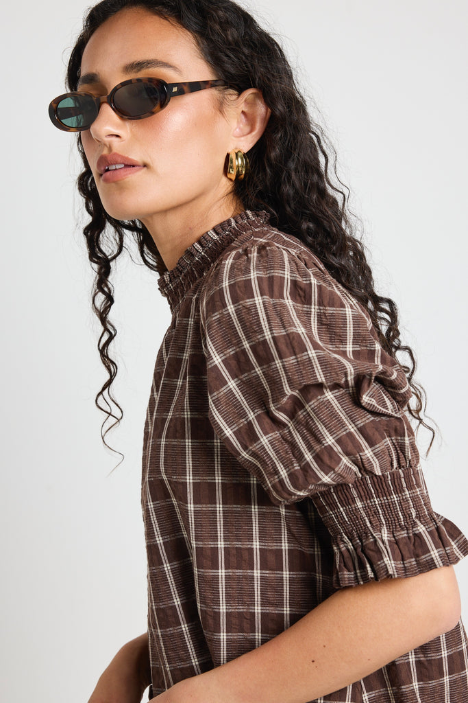 Shop Influential Chocolate Check High Neck SS Top | Flo & Frankie