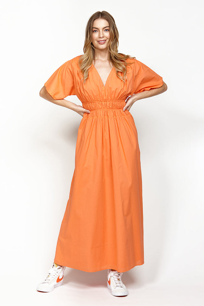 Shop Commodore Orange SS Midi Dress | Flo & Frankie