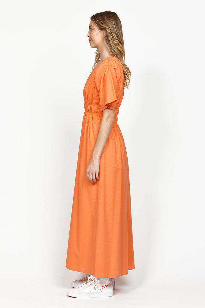 Shop Commodore Orange SS Midi Dress | Flo & Frankie