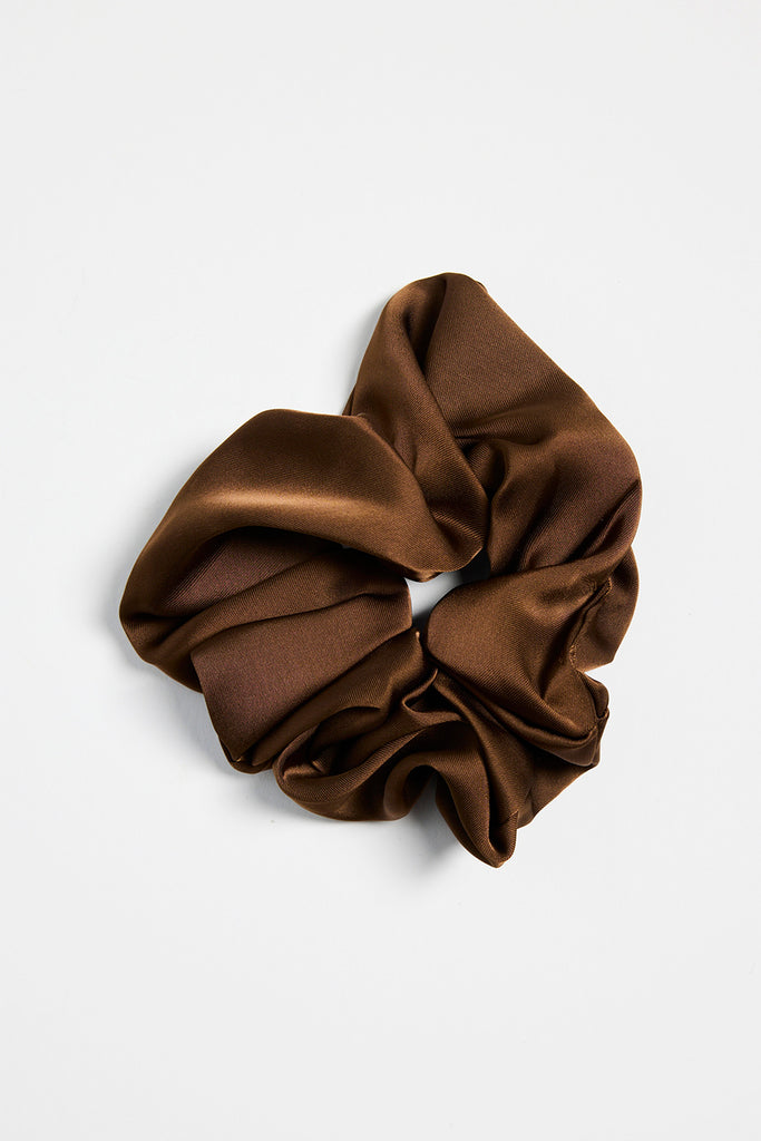 Shop Large Brown Satin Scrunchie | Flo & Frankie