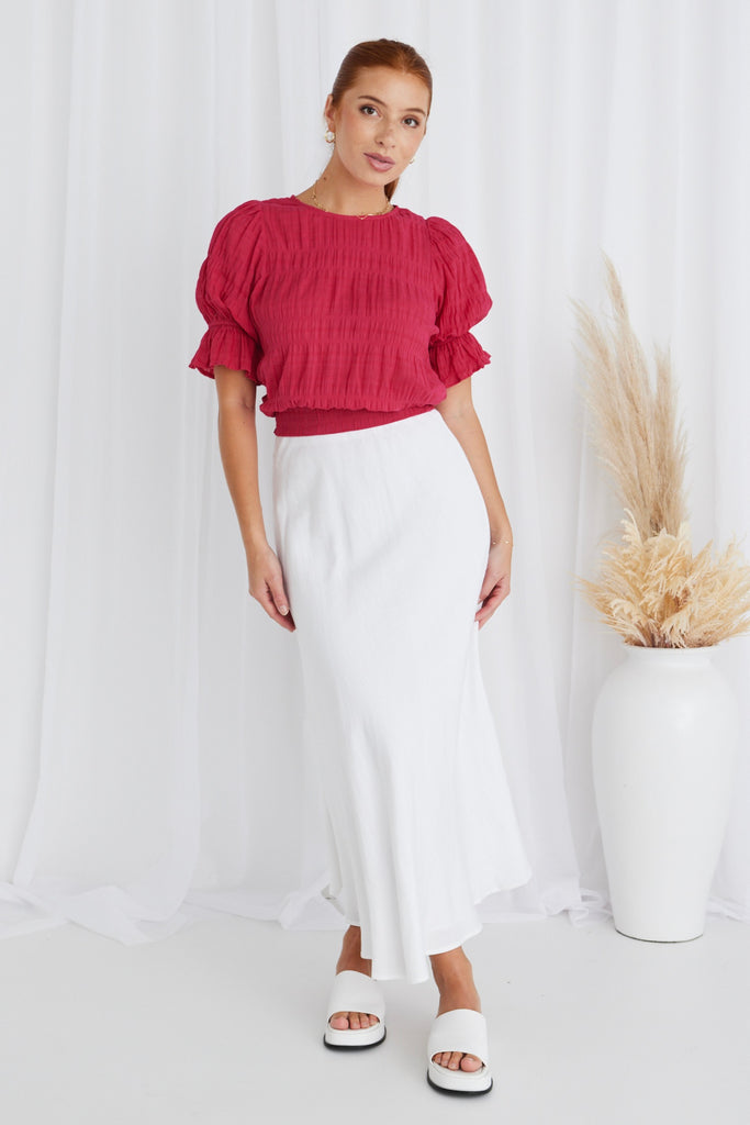 Shop Lovely Raspberry Shirred Cotton Stretch Back SS Top | Flo & Frank