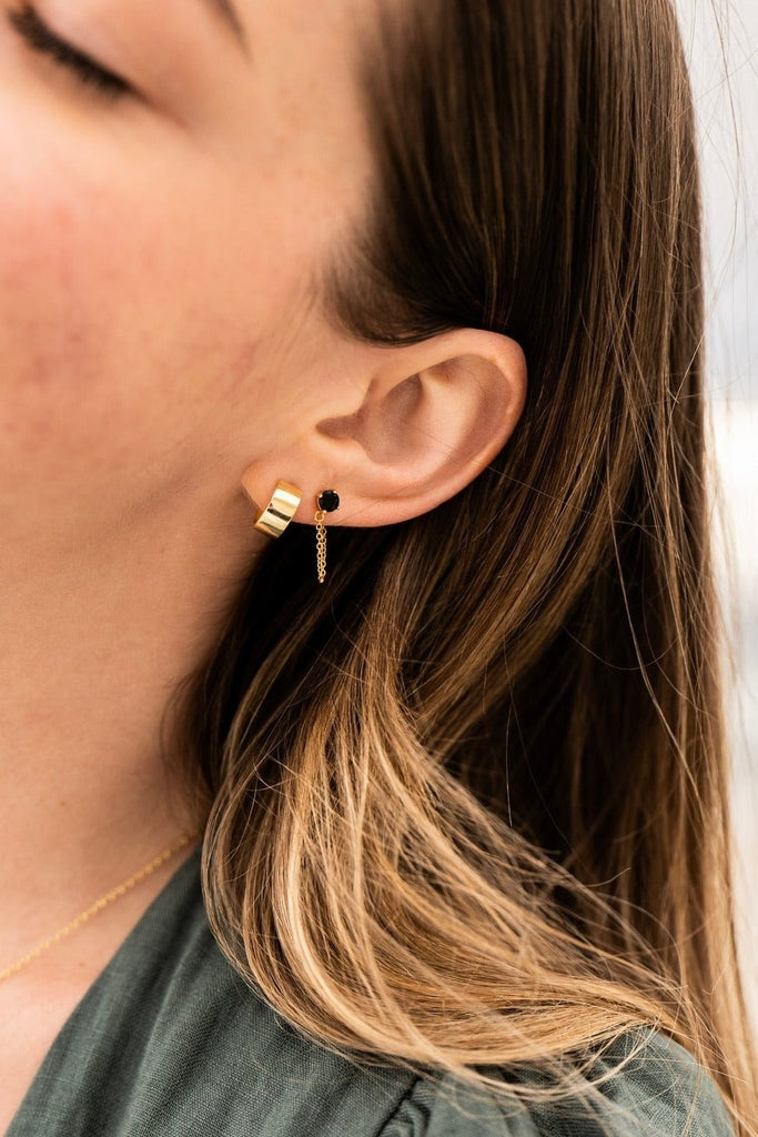 Shop Miles Gold Dropper Chain EOL Earrings with Black Garnet | Flo & F