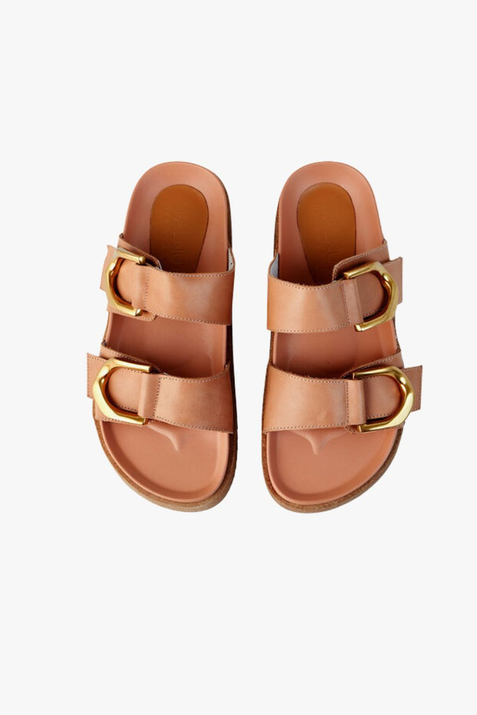 Shop Mint Coconut Tan Leather Buckle Slide | Flo & Frankie