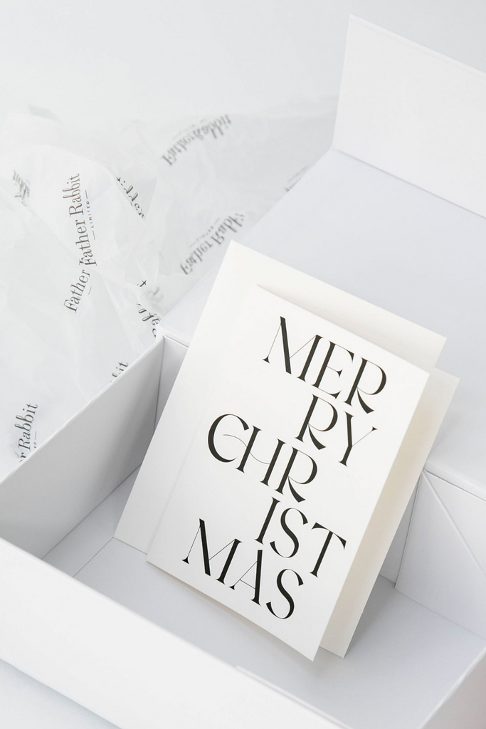 Shop Modern White Merry Christmas Greeting Card | Flo & Frankie