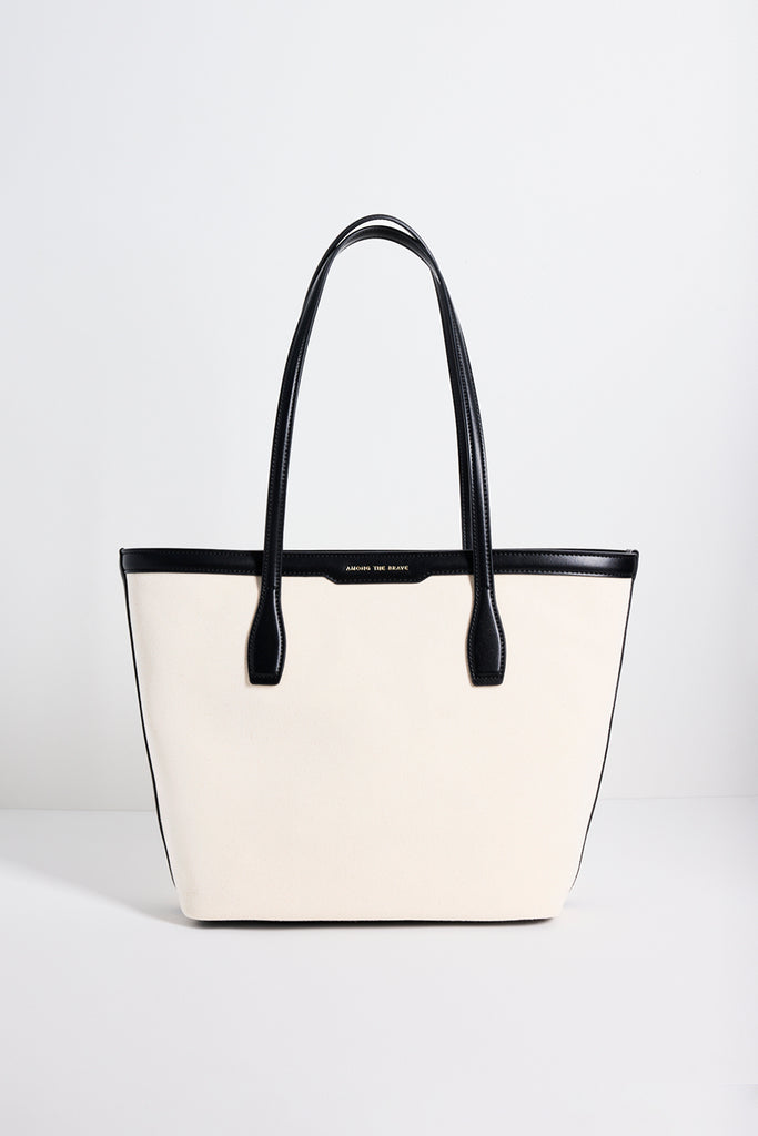 Shop Natural Canvas Black Trim Tote Bag | Flo & Frankie