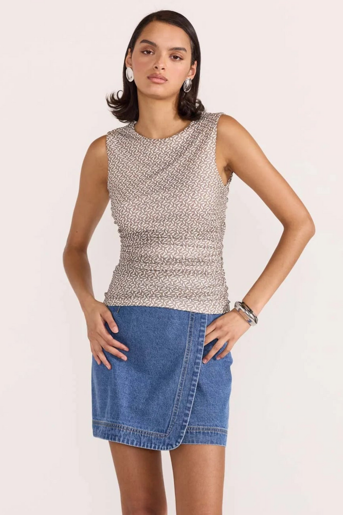 Shop Noa Geo Beige Mesh Top | Flo & Frankie