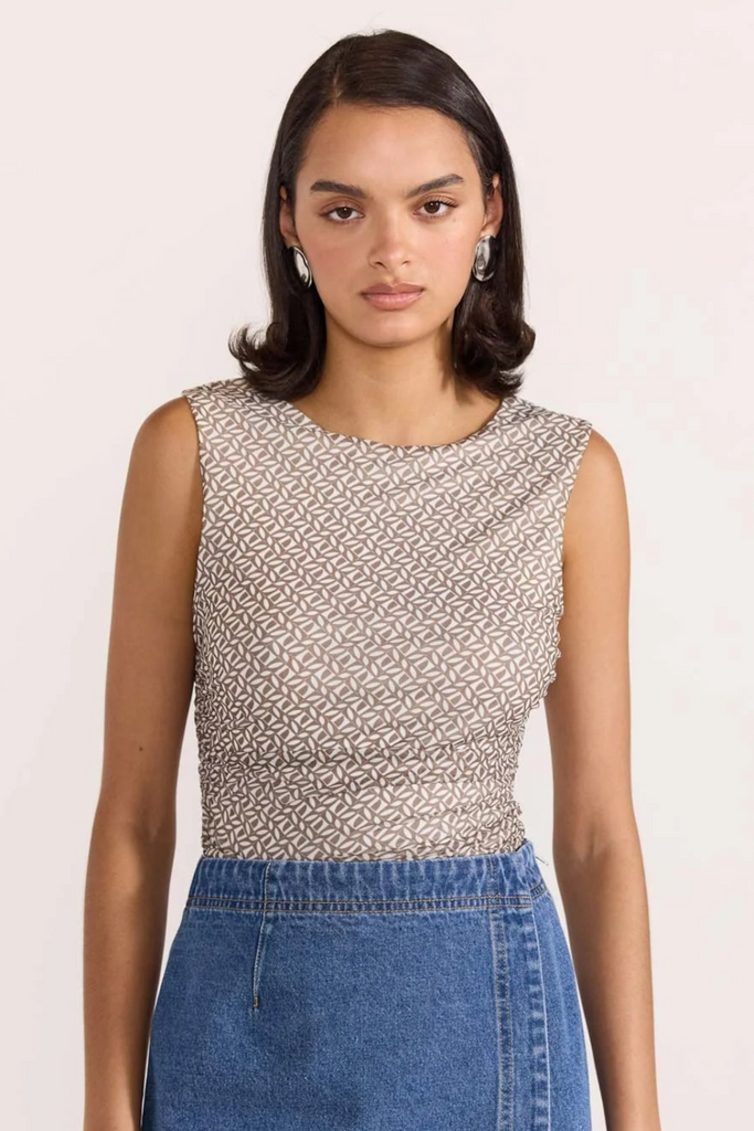 Shop Noa Geo Beige Mesh Top | Flo & Frankie