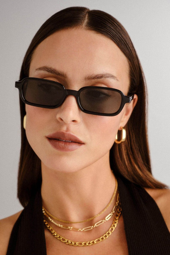Shop Pilferer Black Narrow Rectangular Khaki Lens Sunglasses | Flo & F