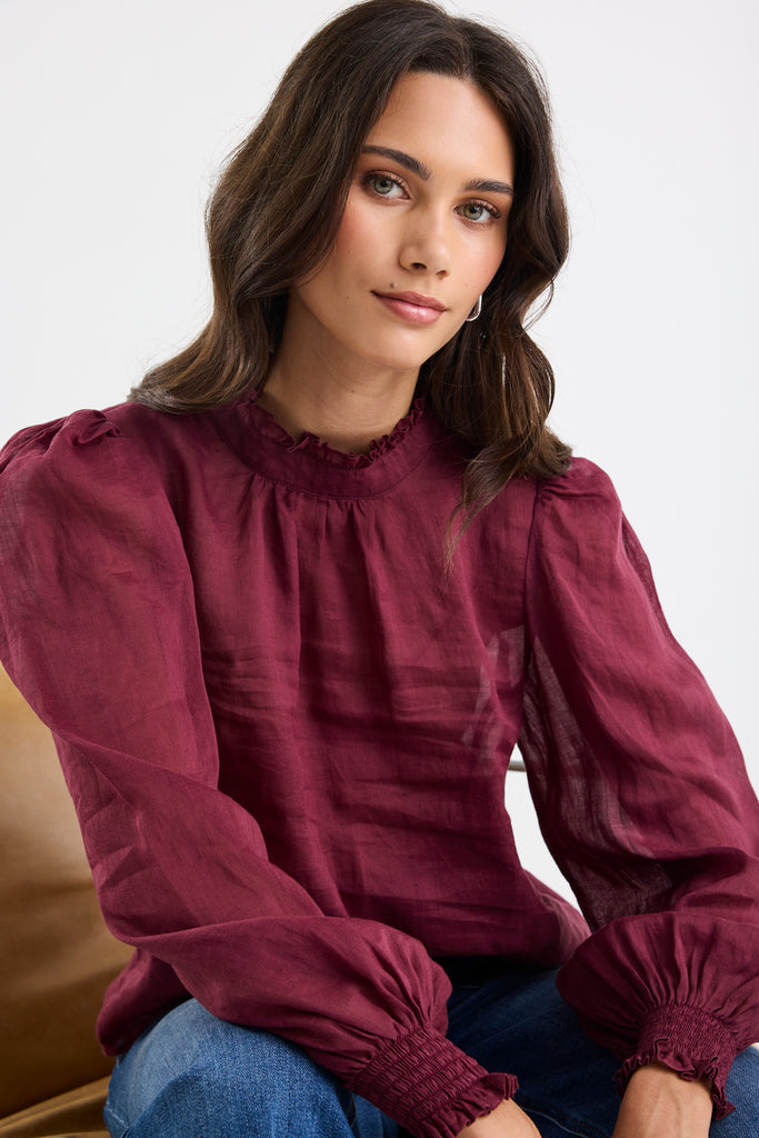 Poet Burgundy Plum Sheer Long Sleeve Hig | Flo & Frankie
