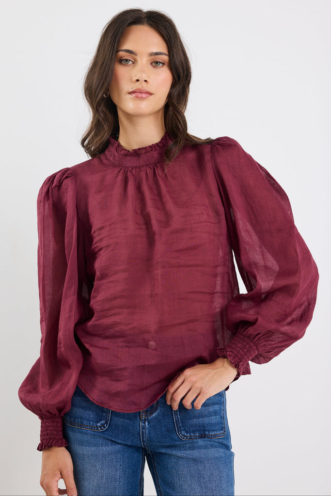 Poet Burgundy Plum Sheer Long Sleeve Hig | Flo & Frankie