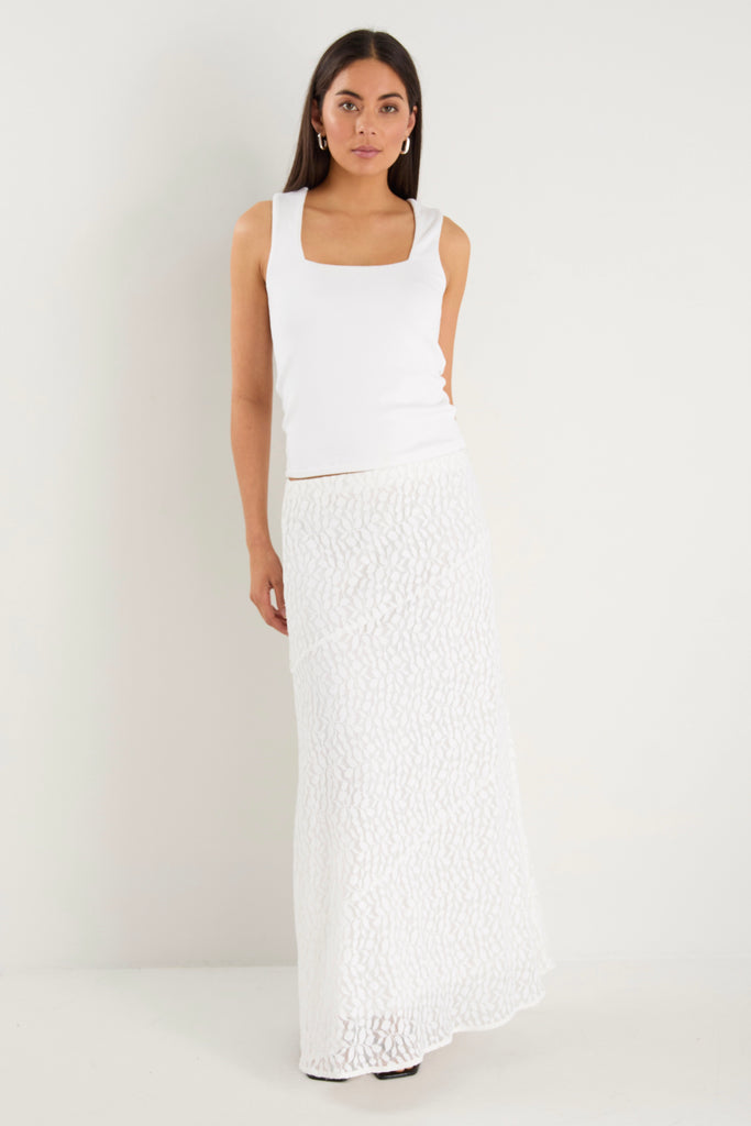 Shop Zeus Ivory Lace Bias Maxi Skirt | Flo & Frankie