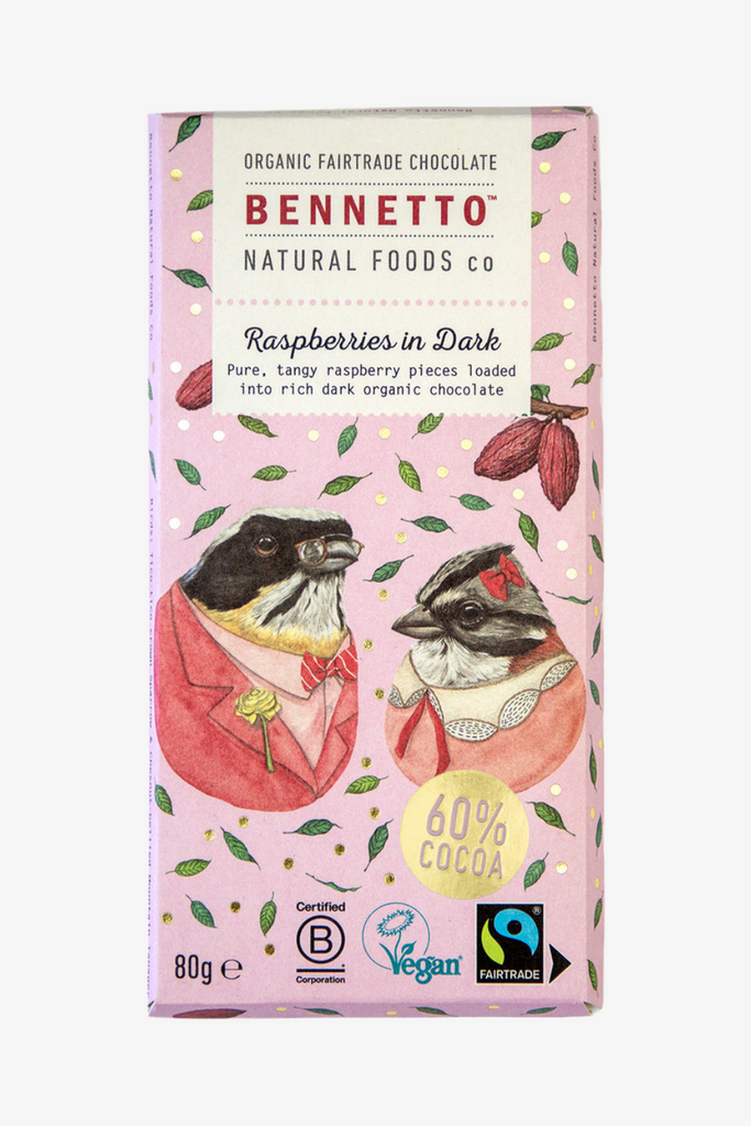 Shop Raspberries 80g Pink Dark Fairtrade Chocolate | Flo & Frankie