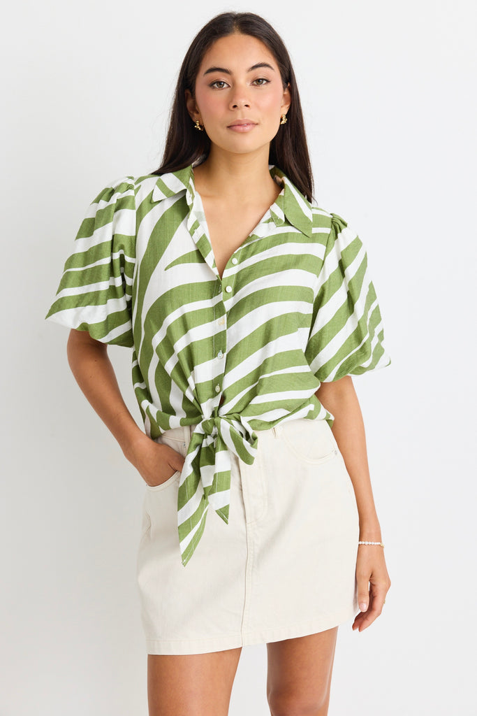 Shop Exemption Green Zebra Tie Front SS Shirt | Flo & Frankie