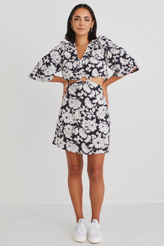 Shop Roller Floral Silhouette LS Cut Out Mini Dress | Flo & Frankie