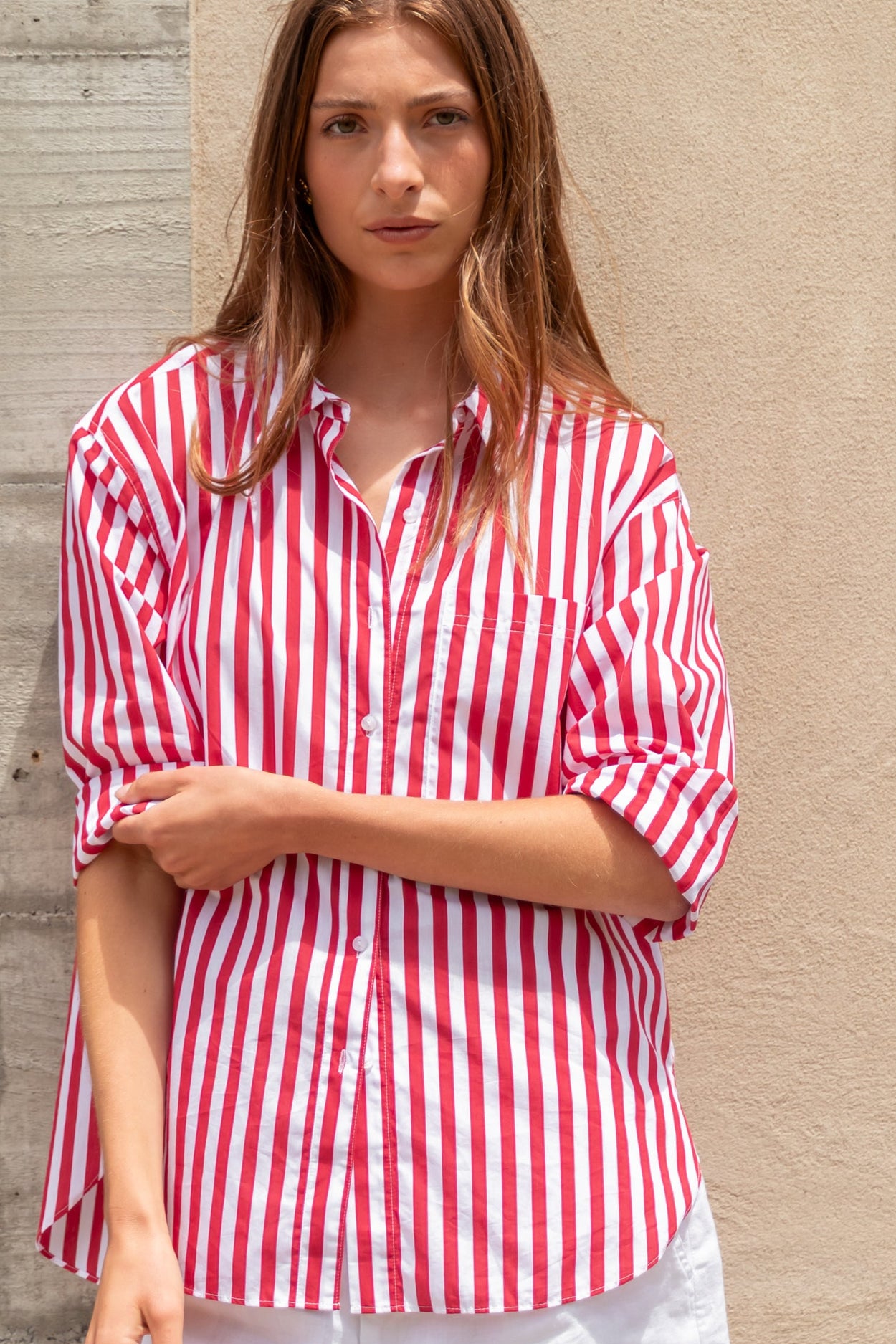 Shop You Got This Red Stripe Oversized Shirt | Flo & Frankie