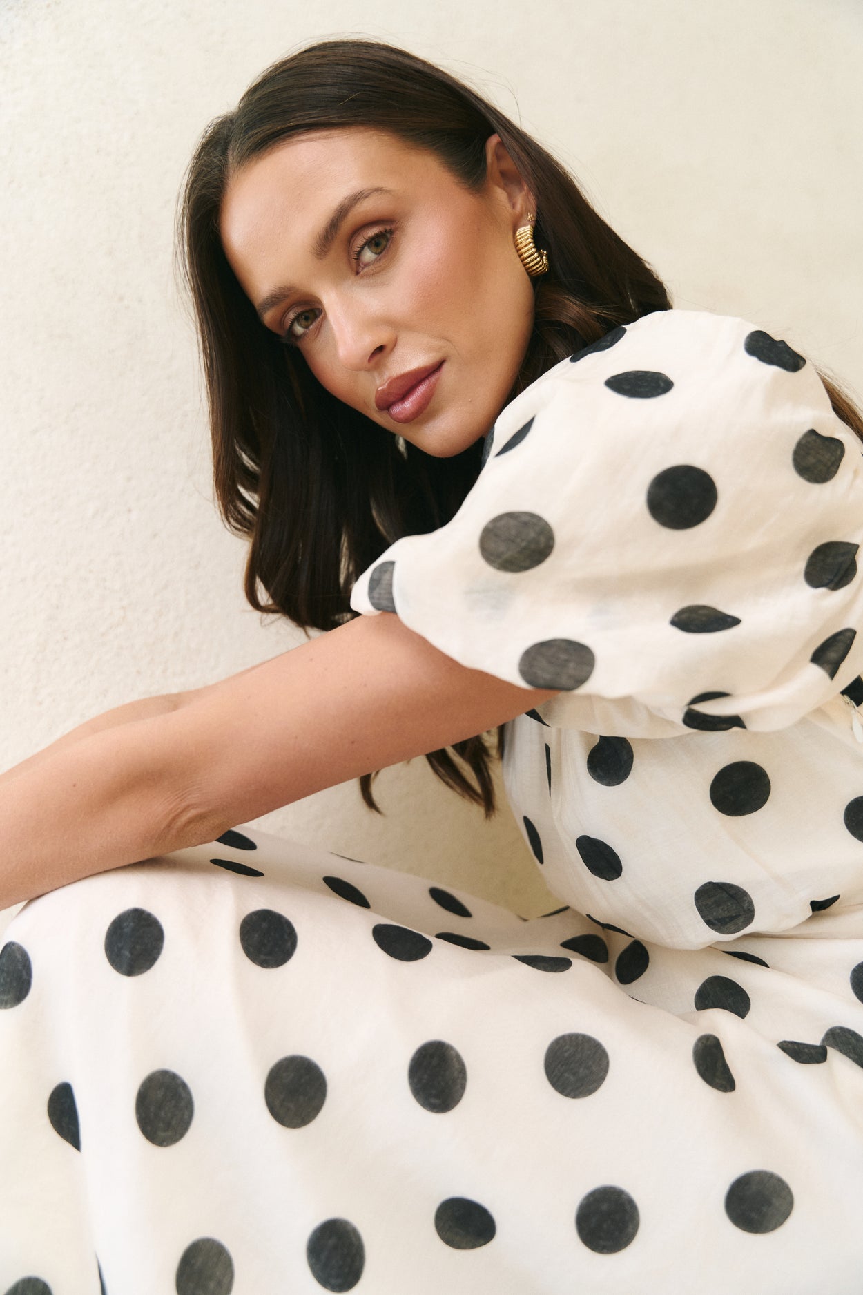 Shop Stage Cream Black Polka Dot Puff Sleeve Floaty Maxi Dress | Flo
