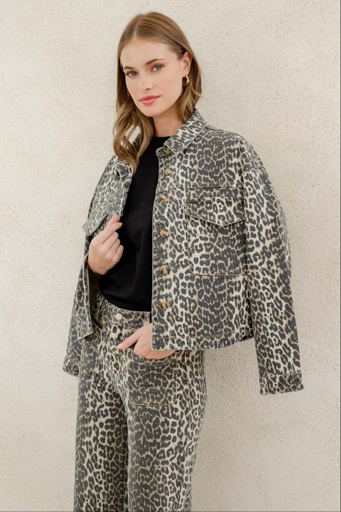 Shop Echo Leopard Patch Pocket Denim Jacket | Flo & Frankie