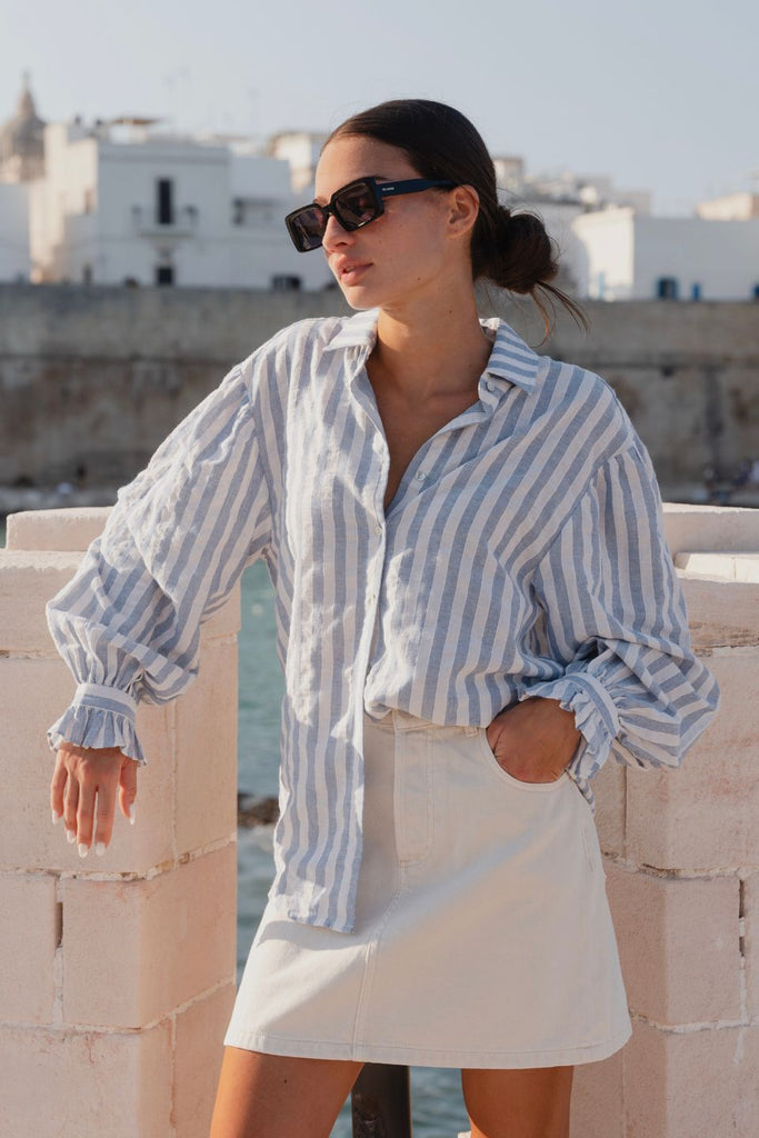Connection Blue Stripe Drop Shoulder LS | Flo & Frankie
