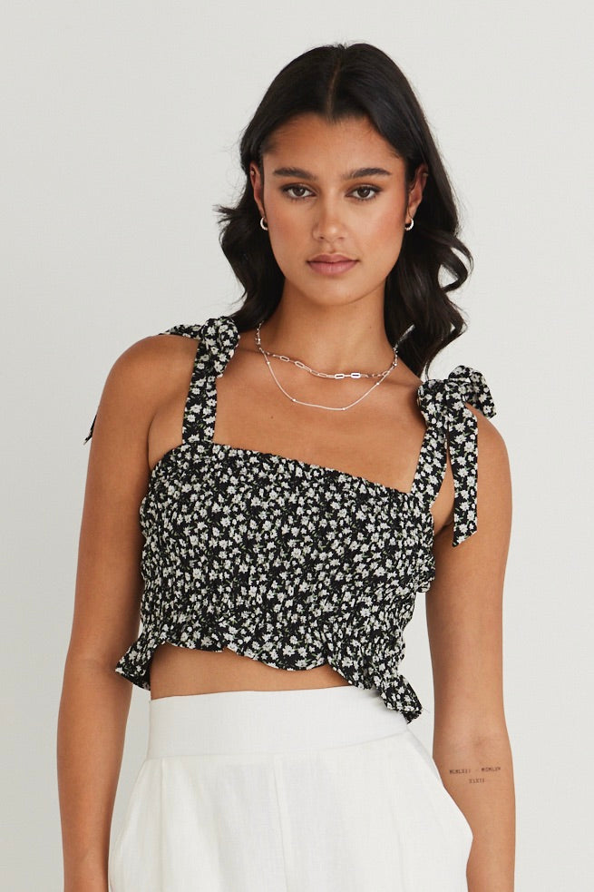 Shop Delicious Black Ditsy Floral Shirred Cami Top | Flo & Frankie