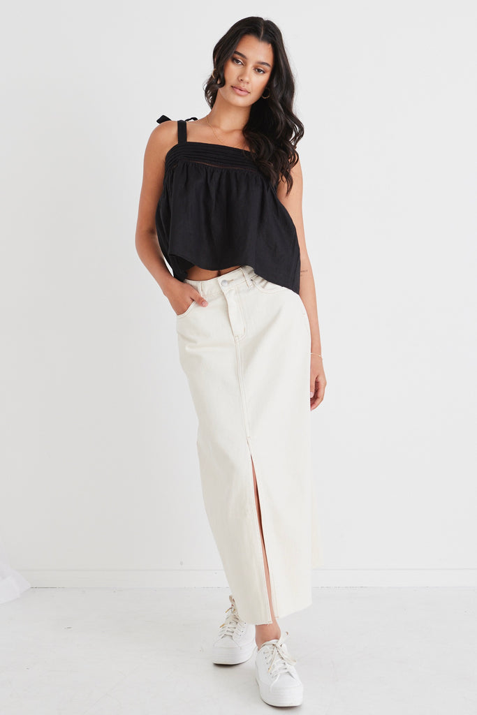 Shop Fluid Black Linen Reversible Tie Shoulder Cami | Flo & Frankie